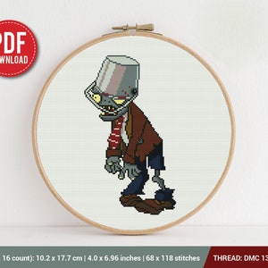 Buckethead Zombie Plants Vs Zombies Cross Stitch Pattern | Embroidery ...