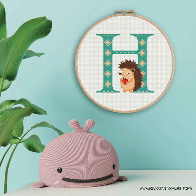 Letter H Hedgehog ABC Cross stitch pattern Embroidery | Etsy