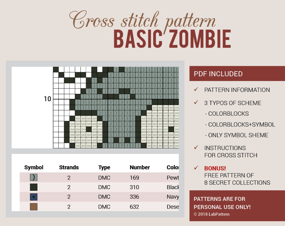 Cross stitch pattern Basic Zombie Cross stitch pattern Plants | Etsy