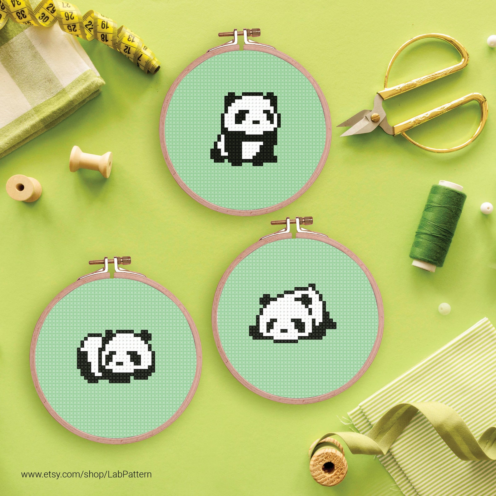 Bundle of 8 Mini Cute Pandas Cross Stitch Patterns Contemporary Panda ...