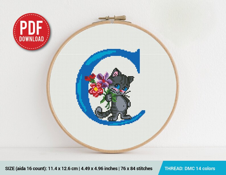 Letter C Cat ABC Cross Stitch Pattern Embroidery Pattern - Etsy