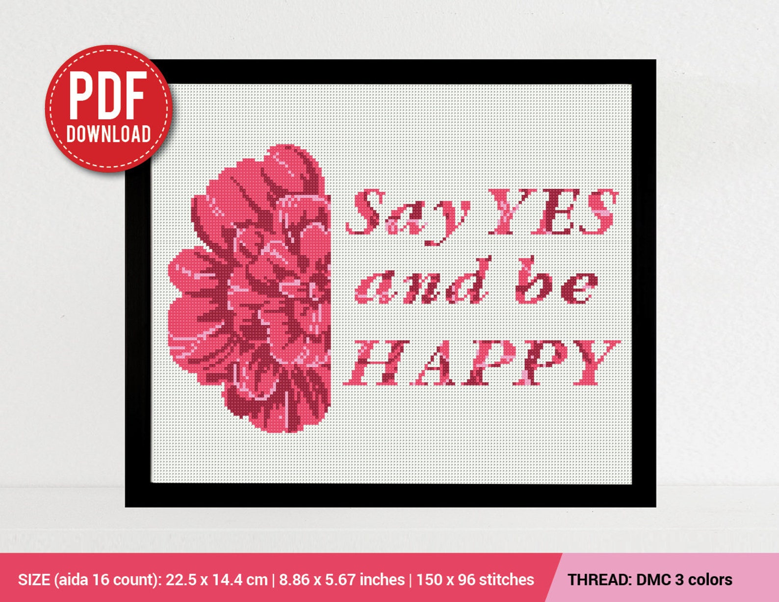 Pink Flower Cross Stitch Pattern Embroidery Pattern | Etsy