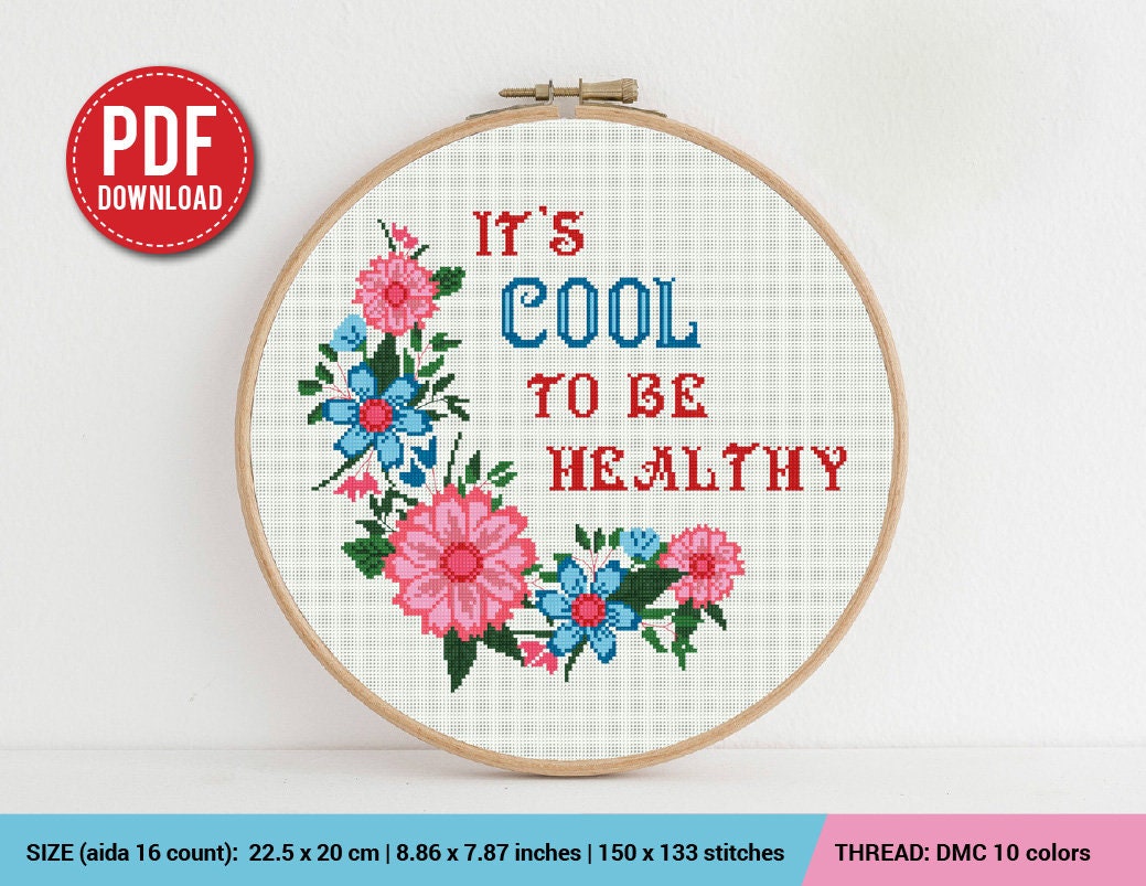 Its Cool to Be Healthy Cross Stitch Pattern Embroidery - Etsy
