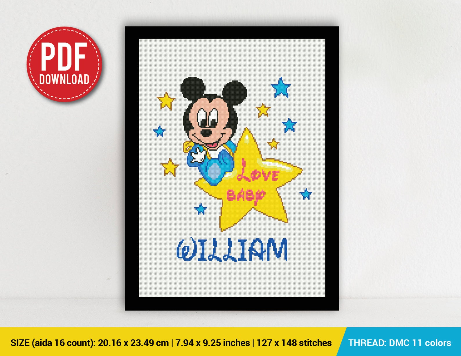 Mickey Birth Announcement Cross Stitch Pattern, Mouse, Baby ...