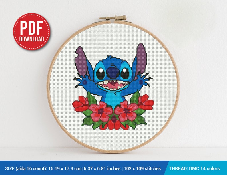 Lilo and Stitch Aloha Cross Stitch Pattern | Embroidery Pattern ...