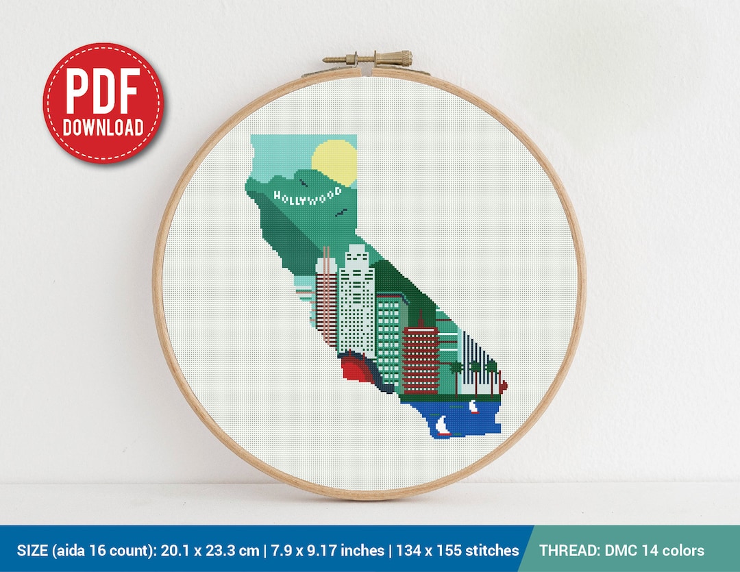 California State Silhouette Cross Stitch Pattern | Embroidery Pattern ...
