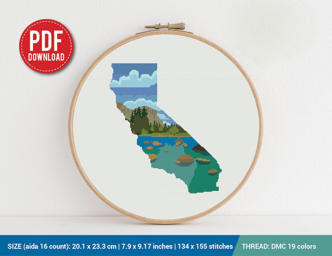 California State Silhouette Cross Stitch Pattern | Embroidery Pattern ...