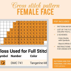 Female Face Cross Stitch Pattern Woman People | Embroidery Pattern ...
