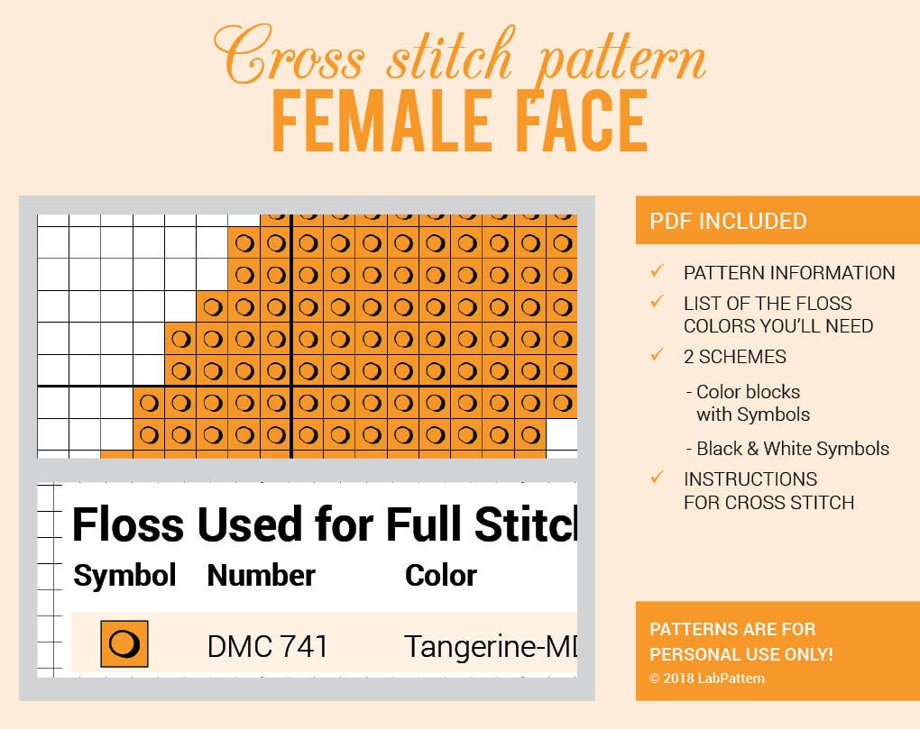 Female Face Cross stitch pattern Woman People Embroidery | Etsy