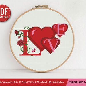 Love Heart Cross Stitch Pattern Embroidery Pattern Instant Download ...