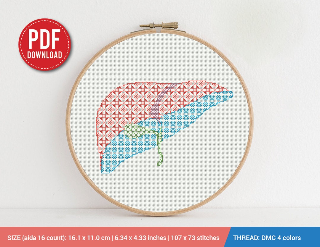 Human Body Liver Cross Stitch Pattern Blackwork | Embroidery Pattern ...