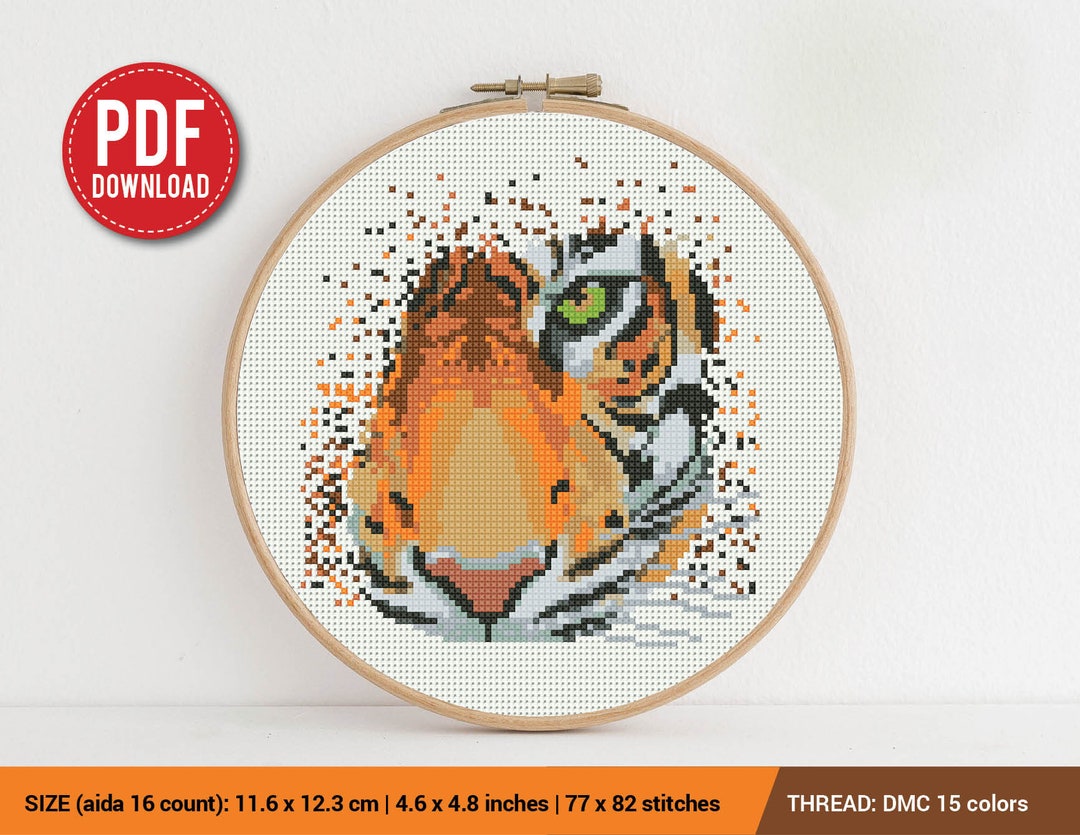 Tiger Cross Stitch Pattern | Embroidery Pattern | Instant Download ...