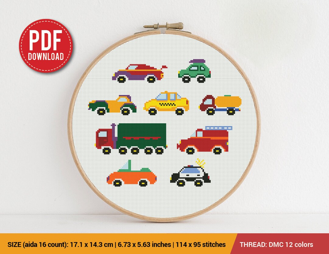Cars Kids Toys Cross Stitch Pattern | Embroidery Pattern | Instant ...