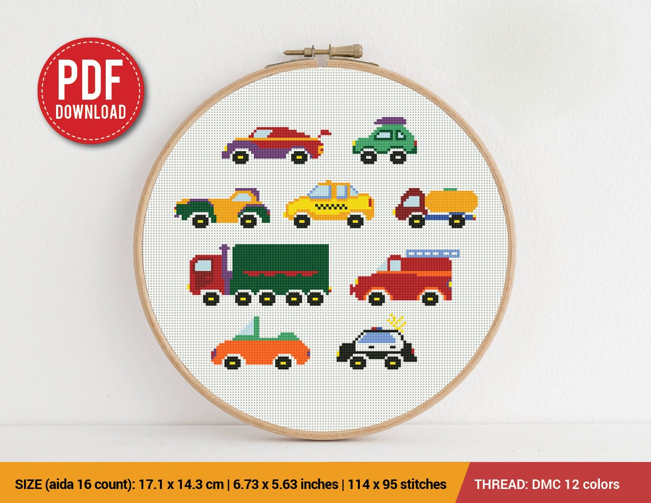 Cars Kids Toys Cross Stitch Pattern Embroidery Pattern | Etsy