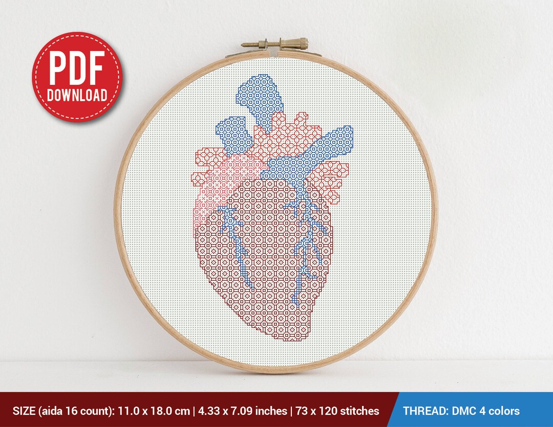 Human Body Heart Cross Stitch Pattern Blackwork | Embroidery Pattern ...
