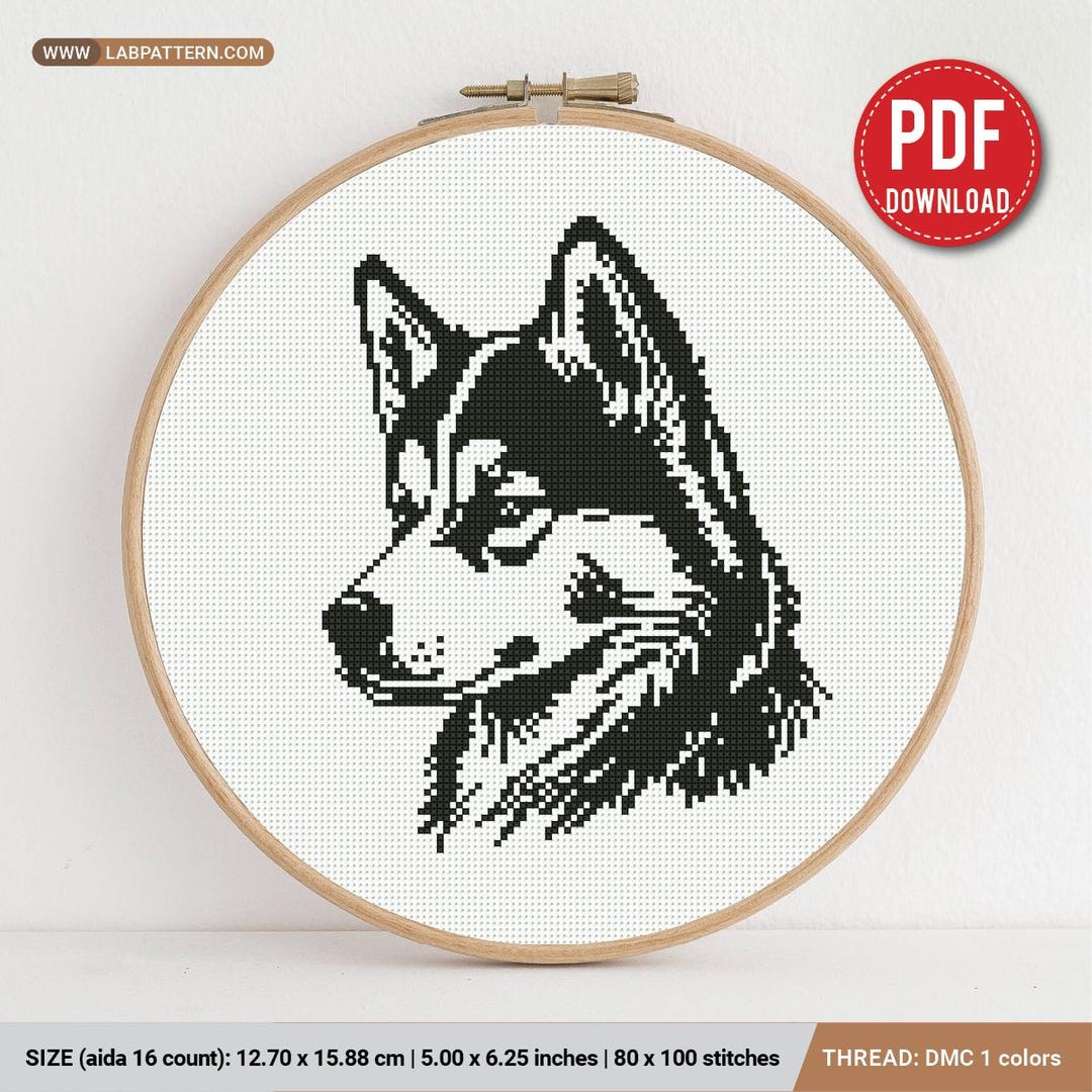 Husky Cross Stitch Pattern, Dog Breed, Silhouette, Animals, Beginner ...