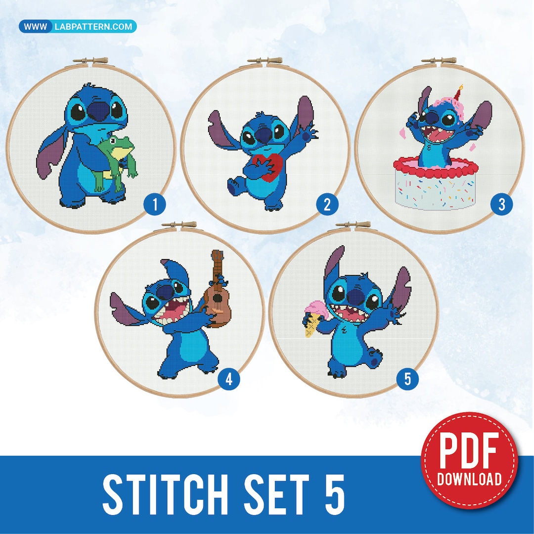 Lilo and Stitch Bundle (2) of 5 Cross Stitch Pattern | Embroidery ...