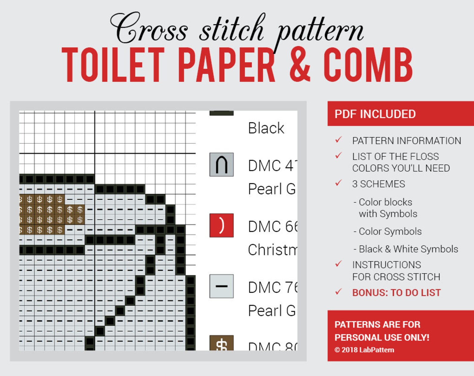 Toilet Paper and Comb Funny Quote Cross Stitch Pattern | Etsy