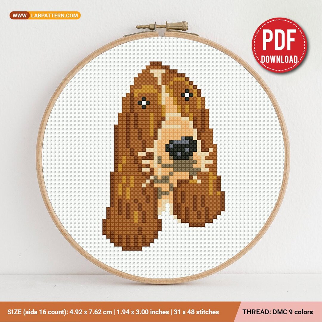 Mini Basset Hound Dog Cross Stitch Patterns, Animal, Abstract, Pet ...