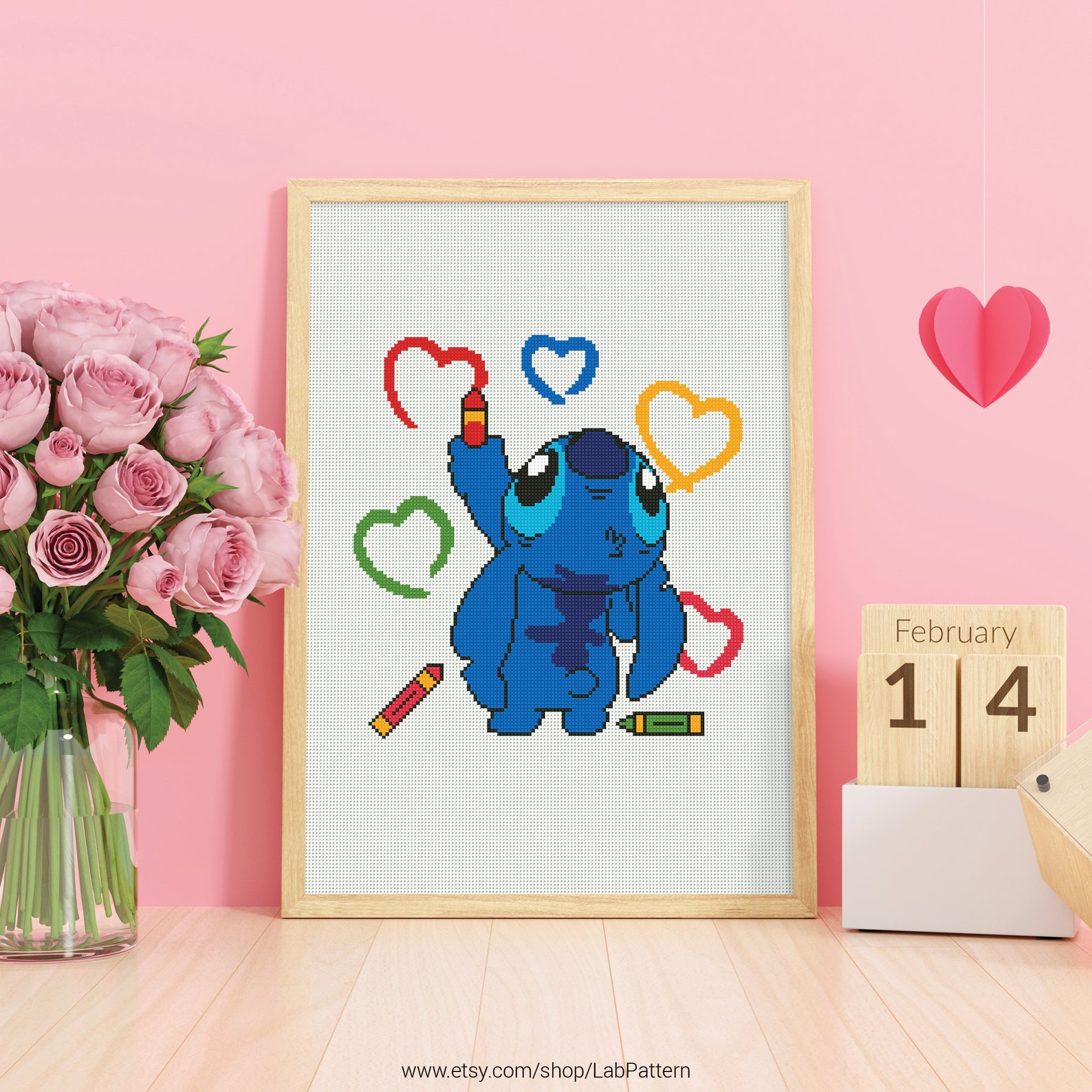 Lilo and Stitch Heart Cross Stitch Pattern | Embroidery Pattern ...