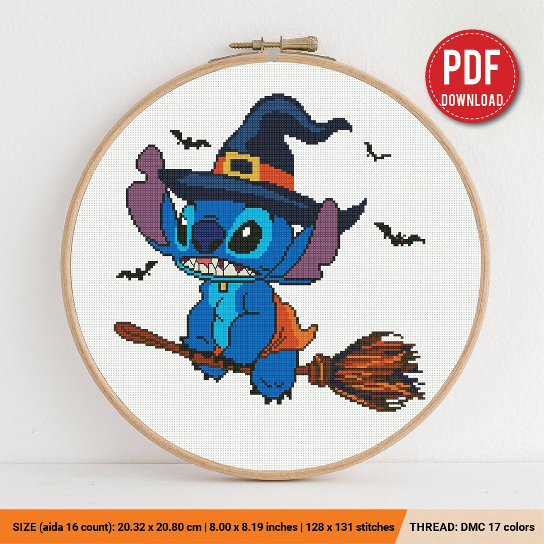 Lilo and Stitch Witch Cross Stitch Pattern Halloween Hawaii Nursery ...