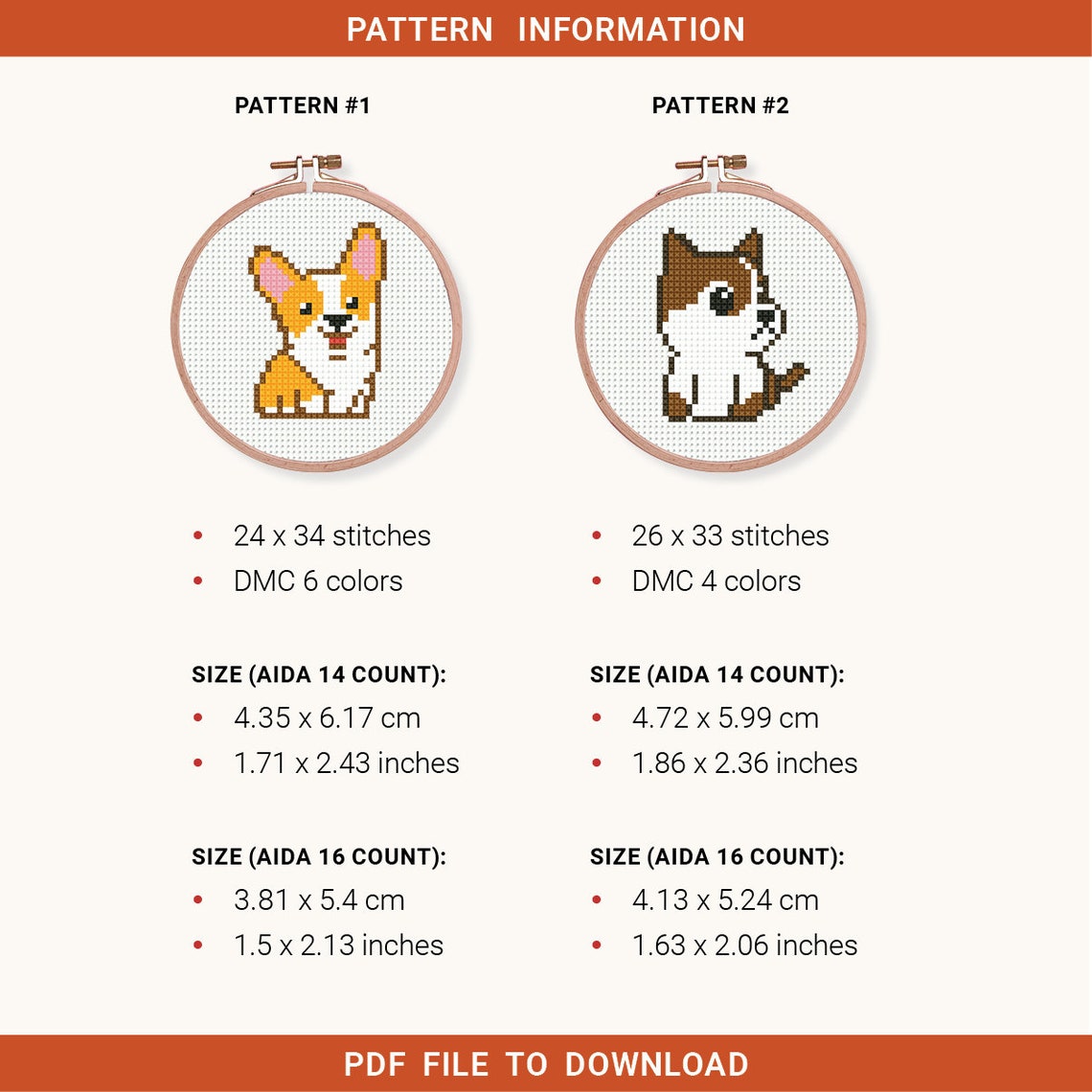Bundle of 2 Mini Cute Puppy Cross Stitch Patterns Contemporary Dogs ...