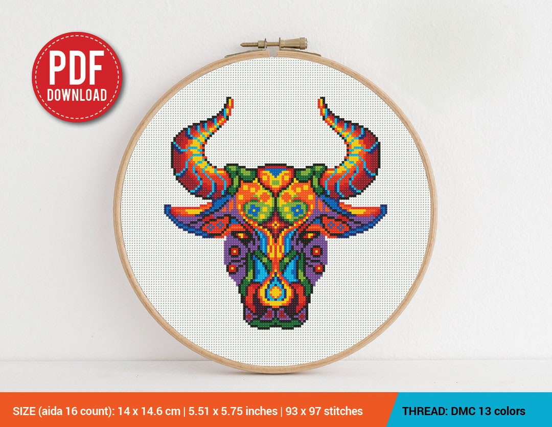 Mandala Bull Cross Stitch Pattern Embroidery Pattern Instant Download ...