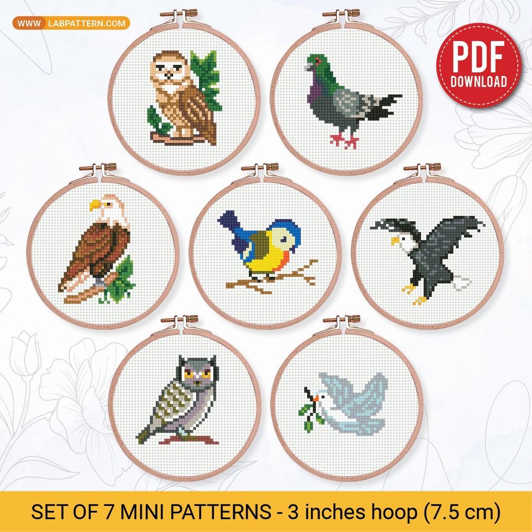 Mini Birds Cross Stitch Pattern Bundle, Beginner Embroidery (PDF) - Etsy