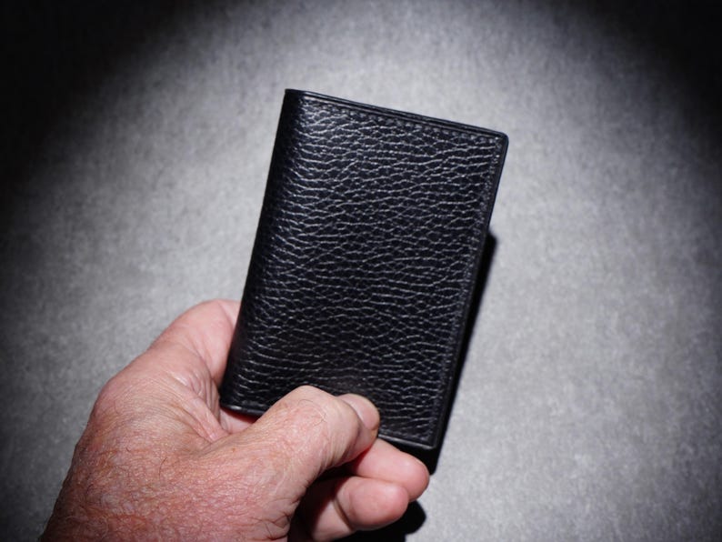 Black Pebbled Italian Leather Vertical Bifold Wallet: Handmade Slim ...