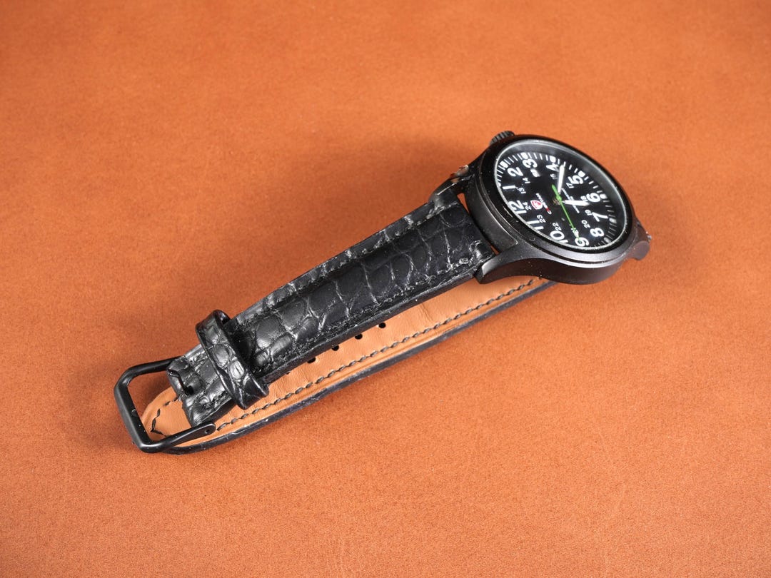 Exotic Alligator Leather Watch Strap: 20mm Black Band, Quick Release - Etsy