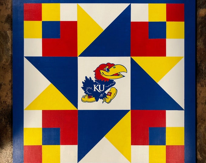 KU Jayhawk Barn Quilt Kansas University Rock Chalk Jayhawk 2'x2' - Etsy