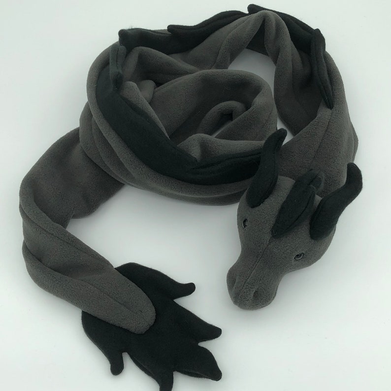 Fleece Dragon Scarf in soft Grey with black accents wearable | Etsy