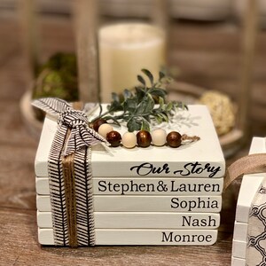 Personalized Family Book Stack, Wood Book Stack, Personalized Book ...