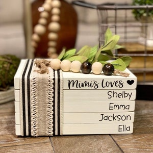 Personalized Family Book Stack, Wood Book Stack, Personalized Book ...