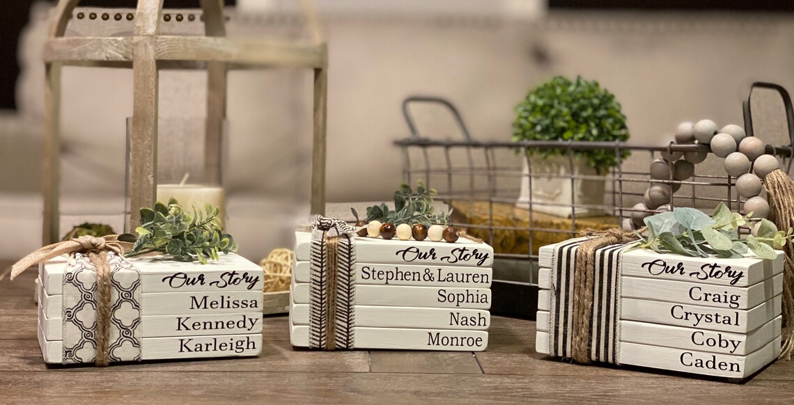 Personalized Family Book Stack Wood Book Stack Personalized - Etsy