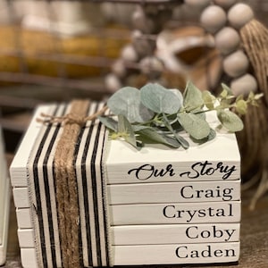 Personalized Family Book Stack, Wood Book Stack, Personalized Book ...