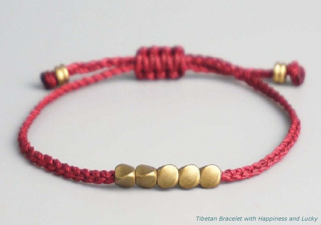 Tibetan Buddhist Handmade Lucky Knot Wax Thread Bracelet With Copper ...