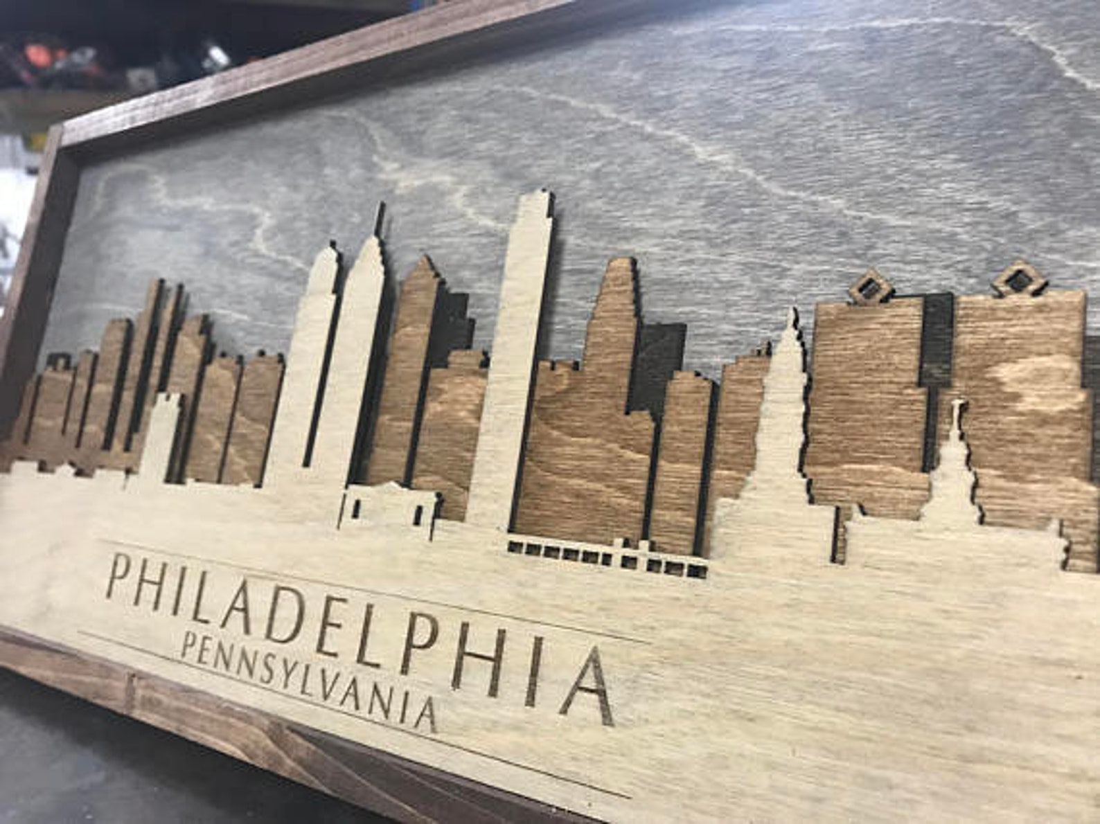 Philadelphia Skyline - Rustic Wood Layered 3d Skyline - Etsy