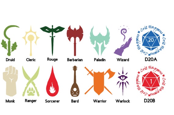Dungeons and Dragons Class Symbols Cleric Druid Rogue | Etsy