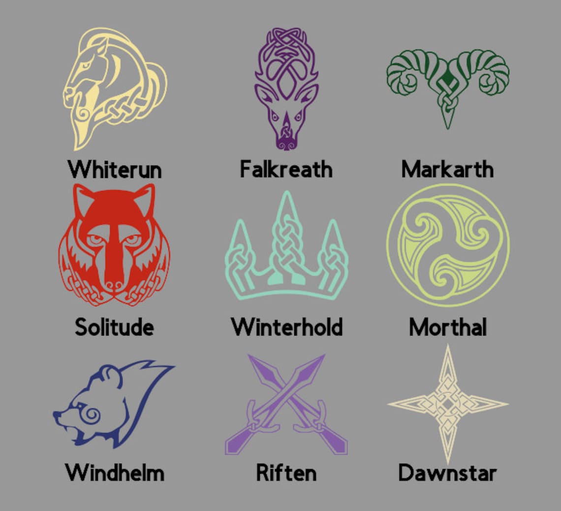 Skyrim Hold sigils Whiterun Falkreath Markarth Solitude | Etsy