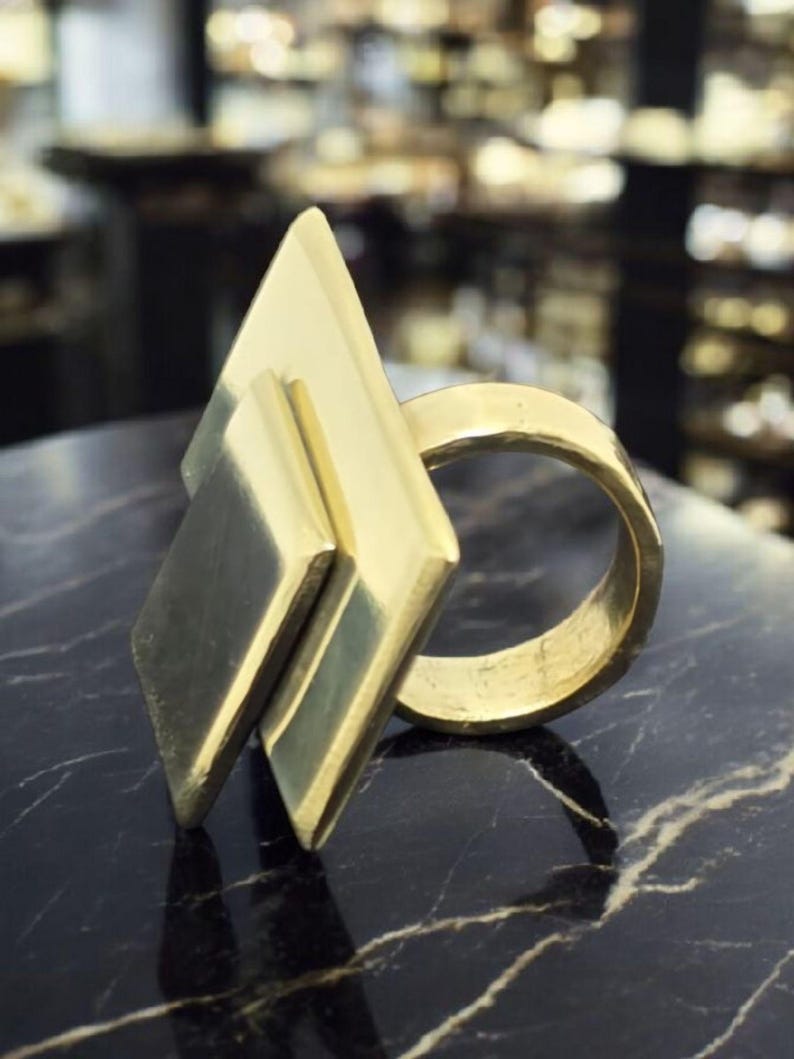 Big Statement Ring, Large Statement Golden Brass Ring, Chunky Geometric ...