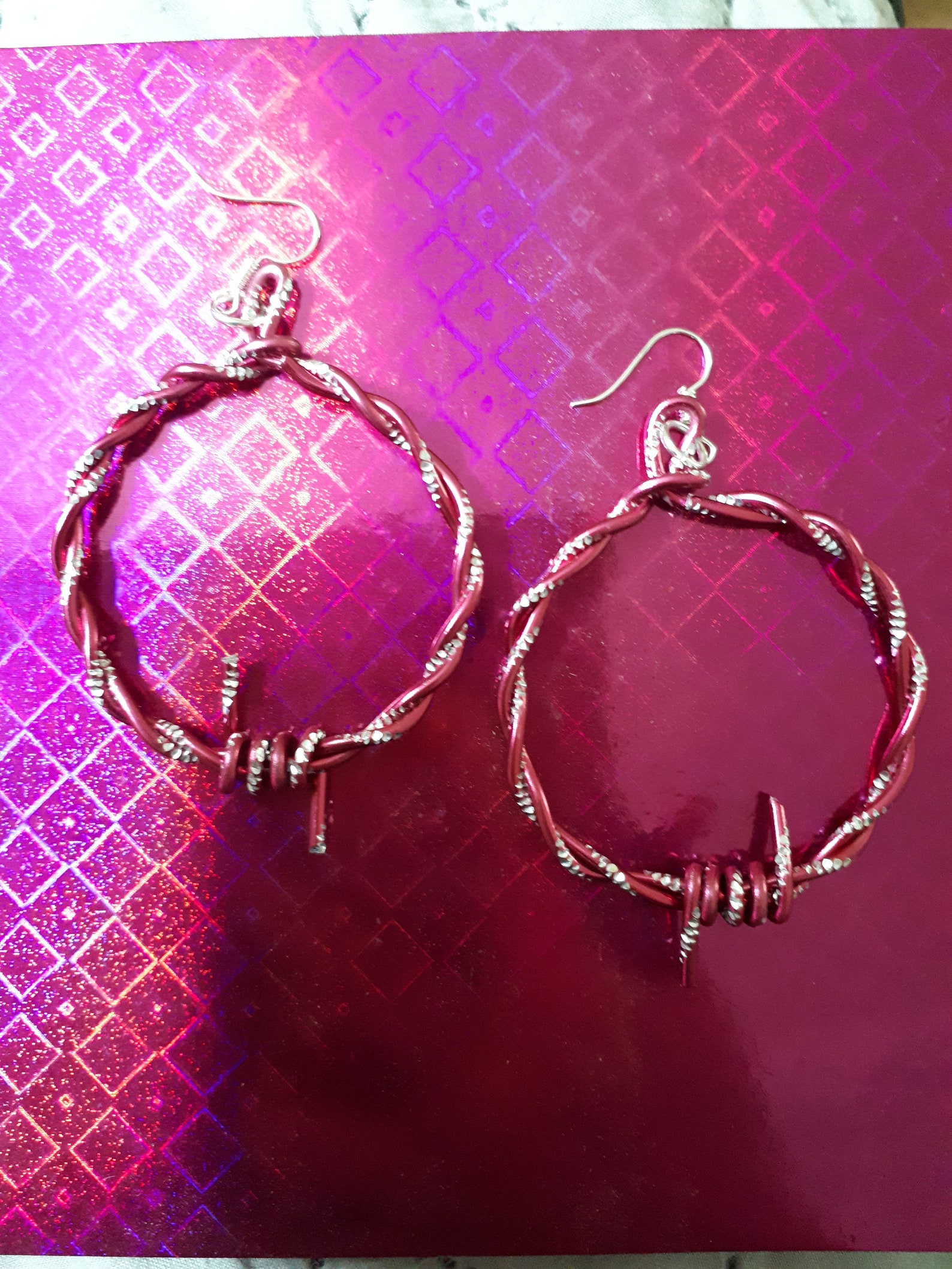 Violet Red Barb Wire Diamond Hoop Earrings | Etsy