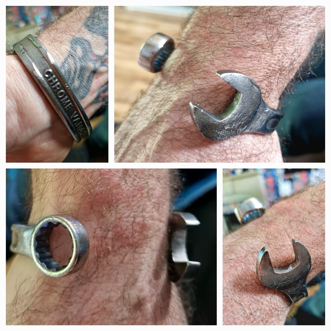 Handmade Hand Hammered Oval Silver Steel Spanner Torque Bangle Viking ...