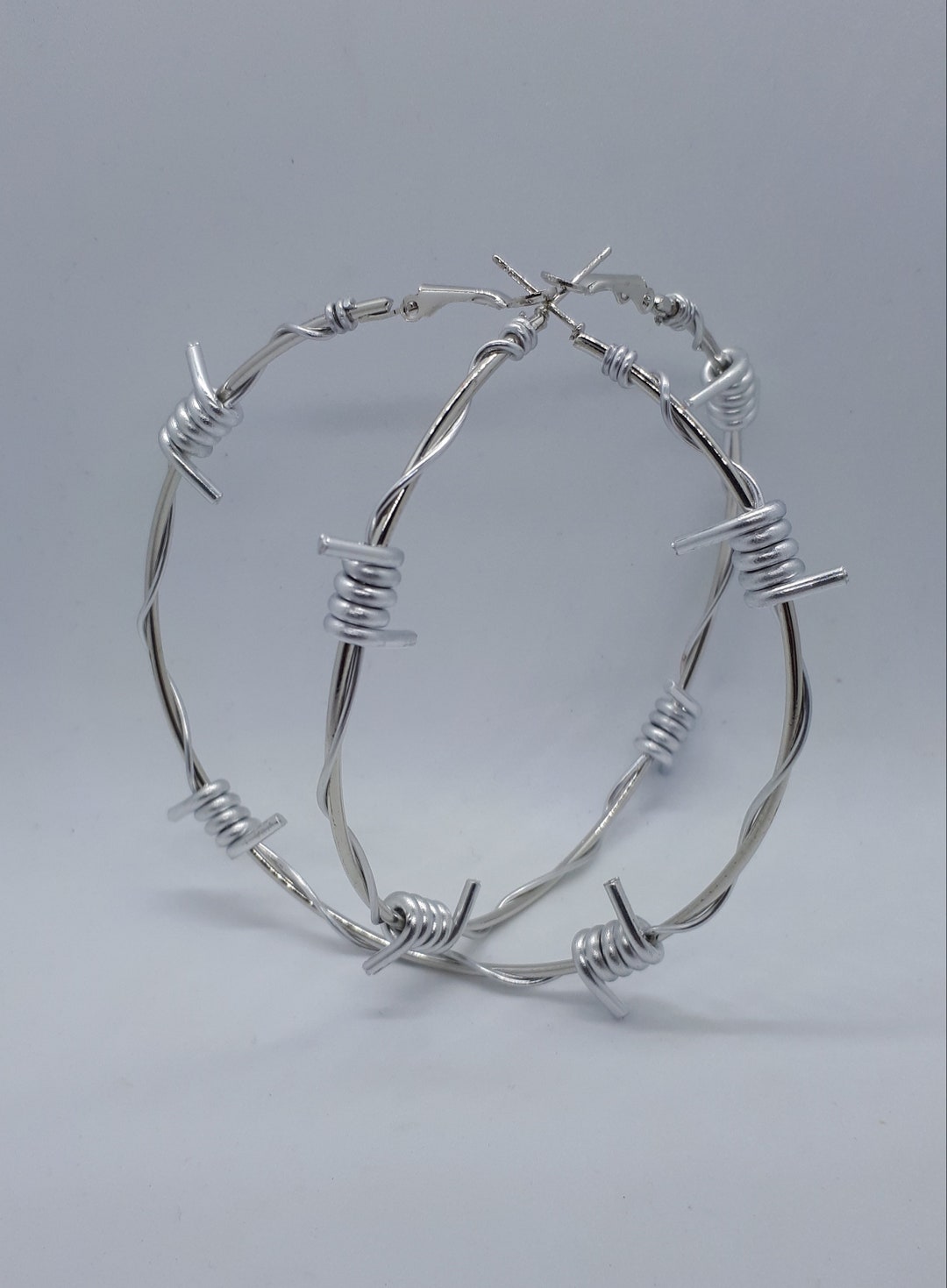 Medium Sized 7cm Barbed Wire Hoop Earrings / Silver Barbed Wire ...