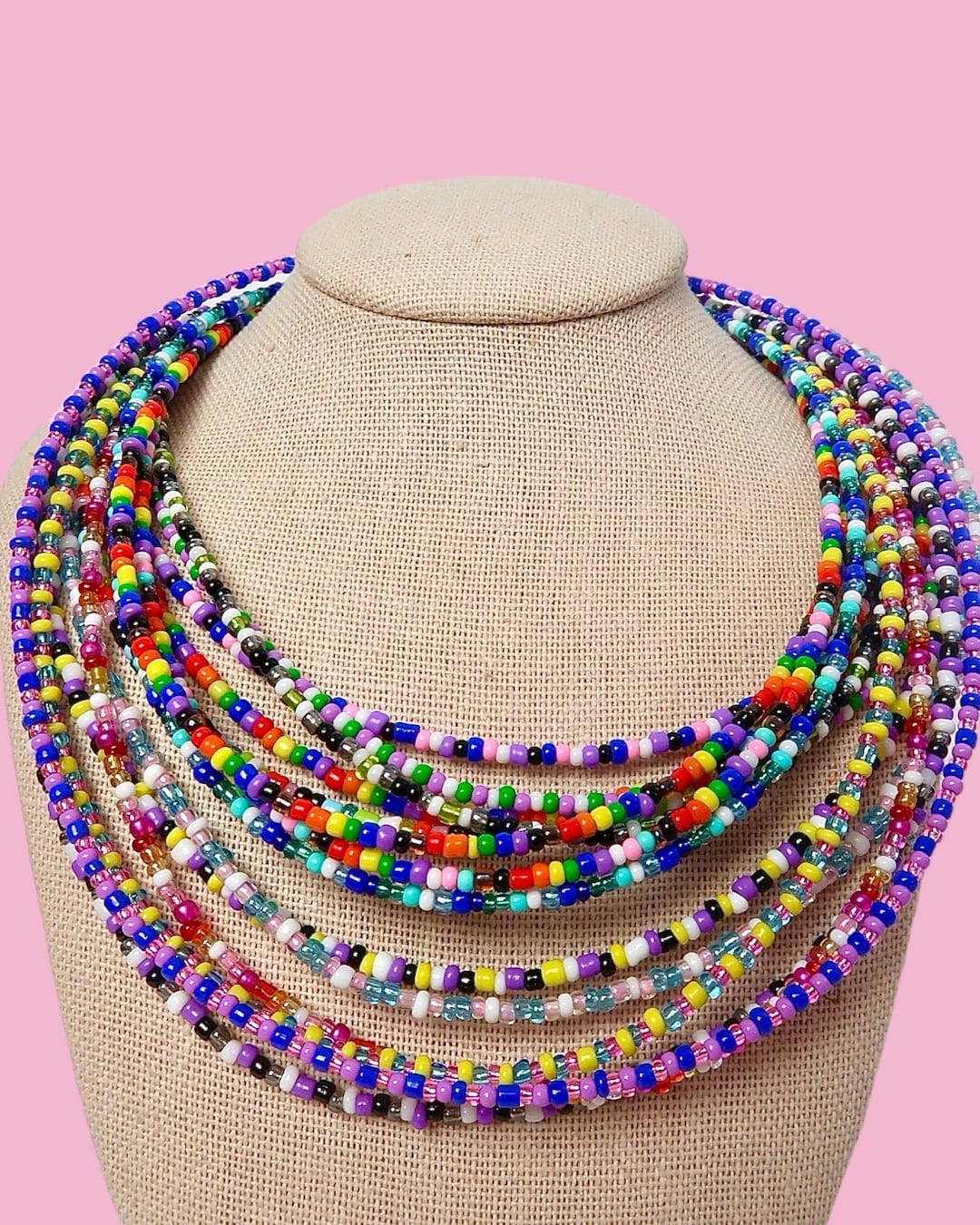 Discrete Pride Flag Seed Bead Necklace, Boho Bead Necklace, Handmade ...