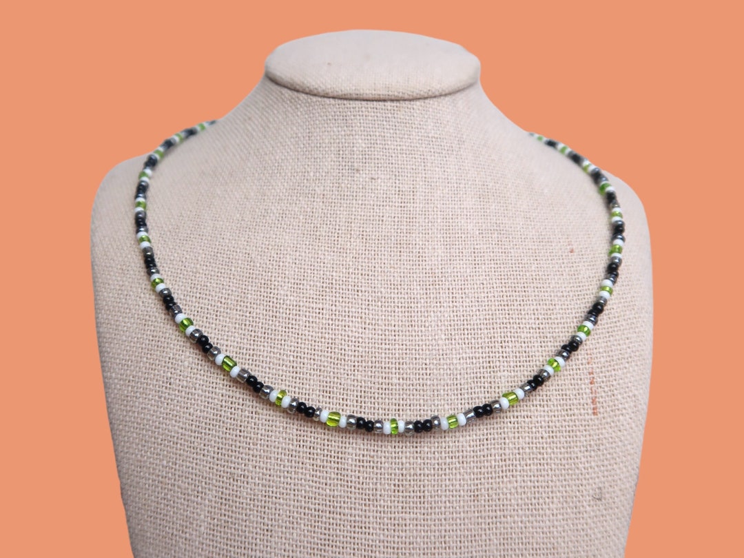 Discrete Agender Flag Seed Bead Necklace, Subtle Pride Flag, Closeted ...