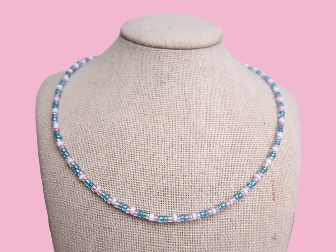 Discrete Transgender Pride Flag Seed Bead Necklace, Subtle Pride Flag ...