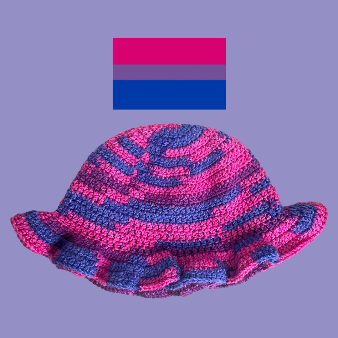 Crochet Bisexual Flag Bucket Hat, Crochet Pride Accessory, Custom Pride ...