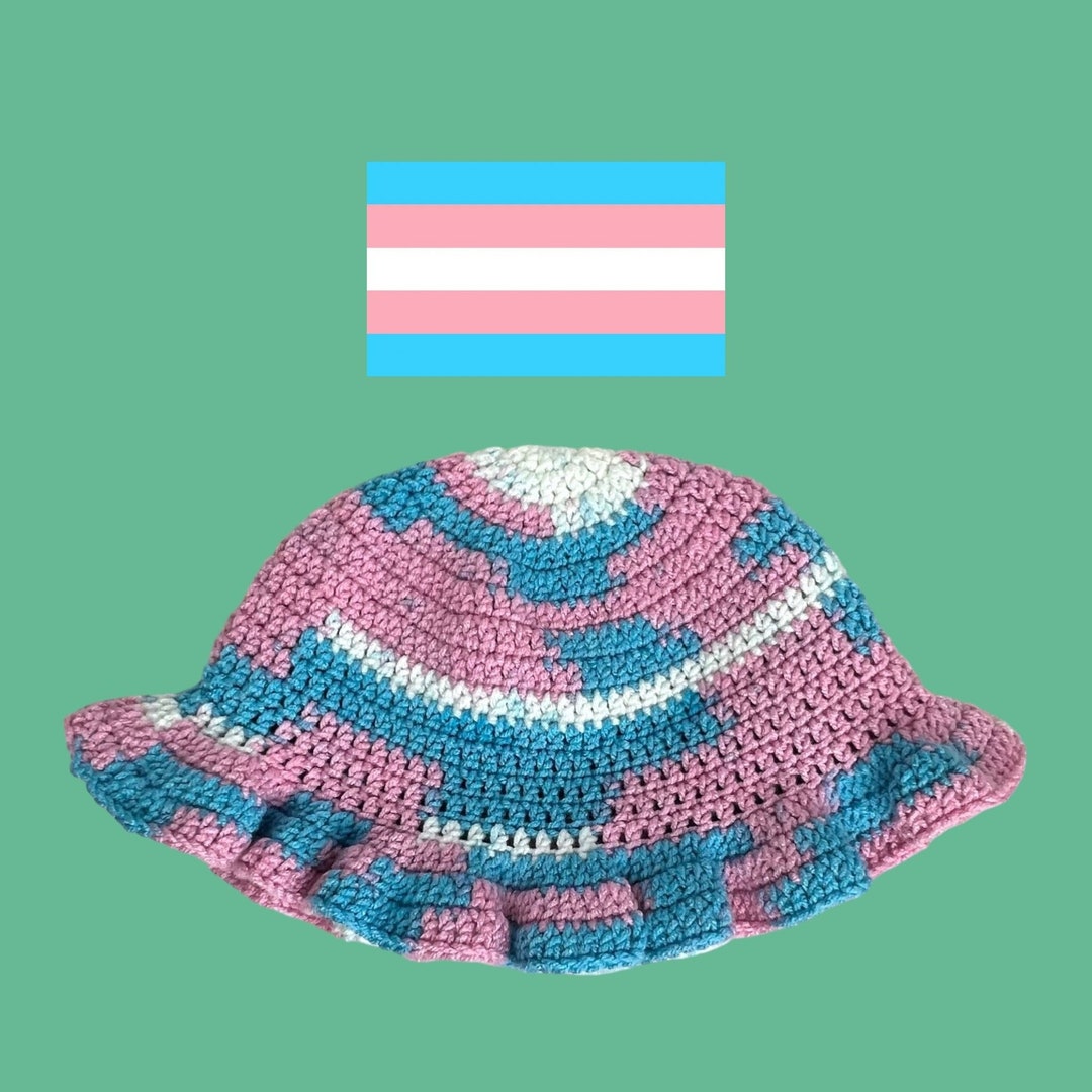 Crochet Transgender Flag Bucket Hat, Crochet Pride Accessory, Custom ...