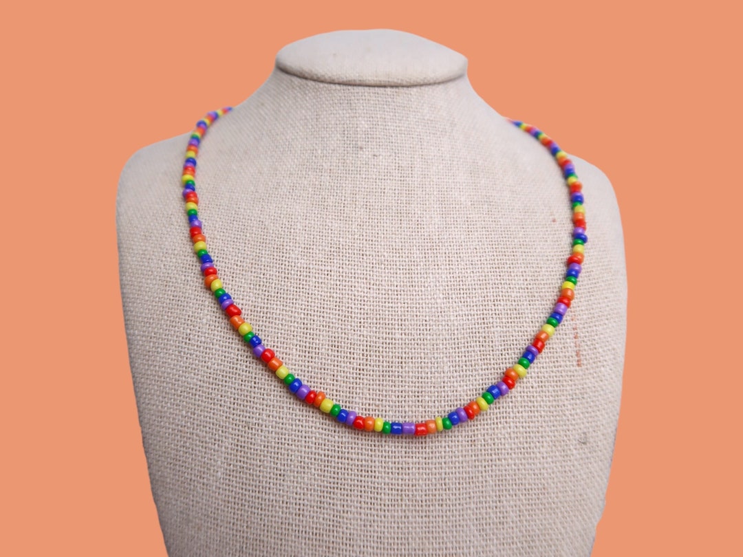 Discrete Pride Seed Bead Necklace, Subtle Pride Flag, Closeted Friendly ...